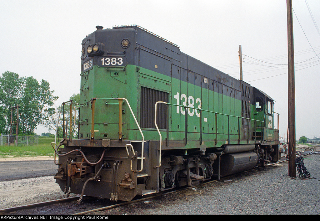 BN 1383, EMD GP15-1, ex SLSF 108, at BN8s Eola Yard